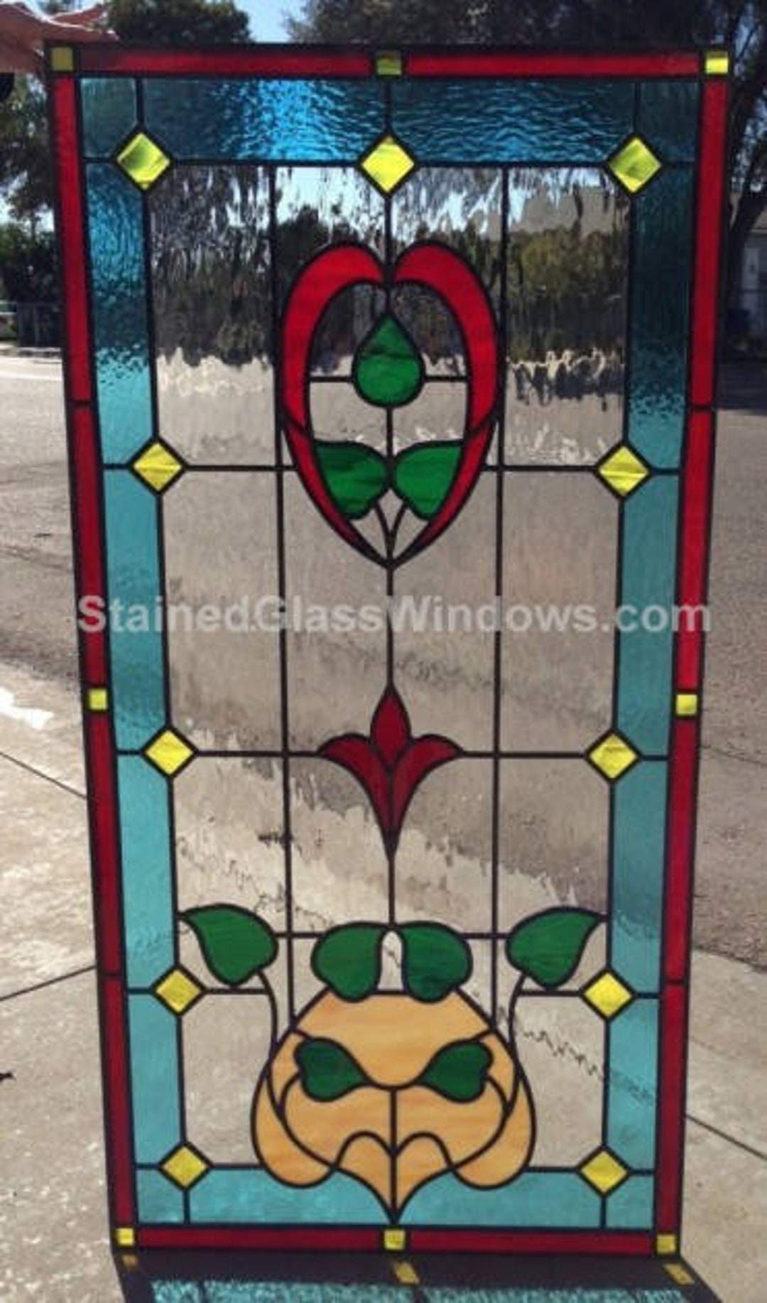 Lovely Jewel Toned Stained Glass Window Panel - Nottingham - Teal and ...