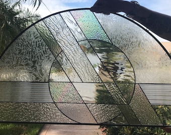Half Round Stained Glass Hanging Window Panel, Arched Traditional ...