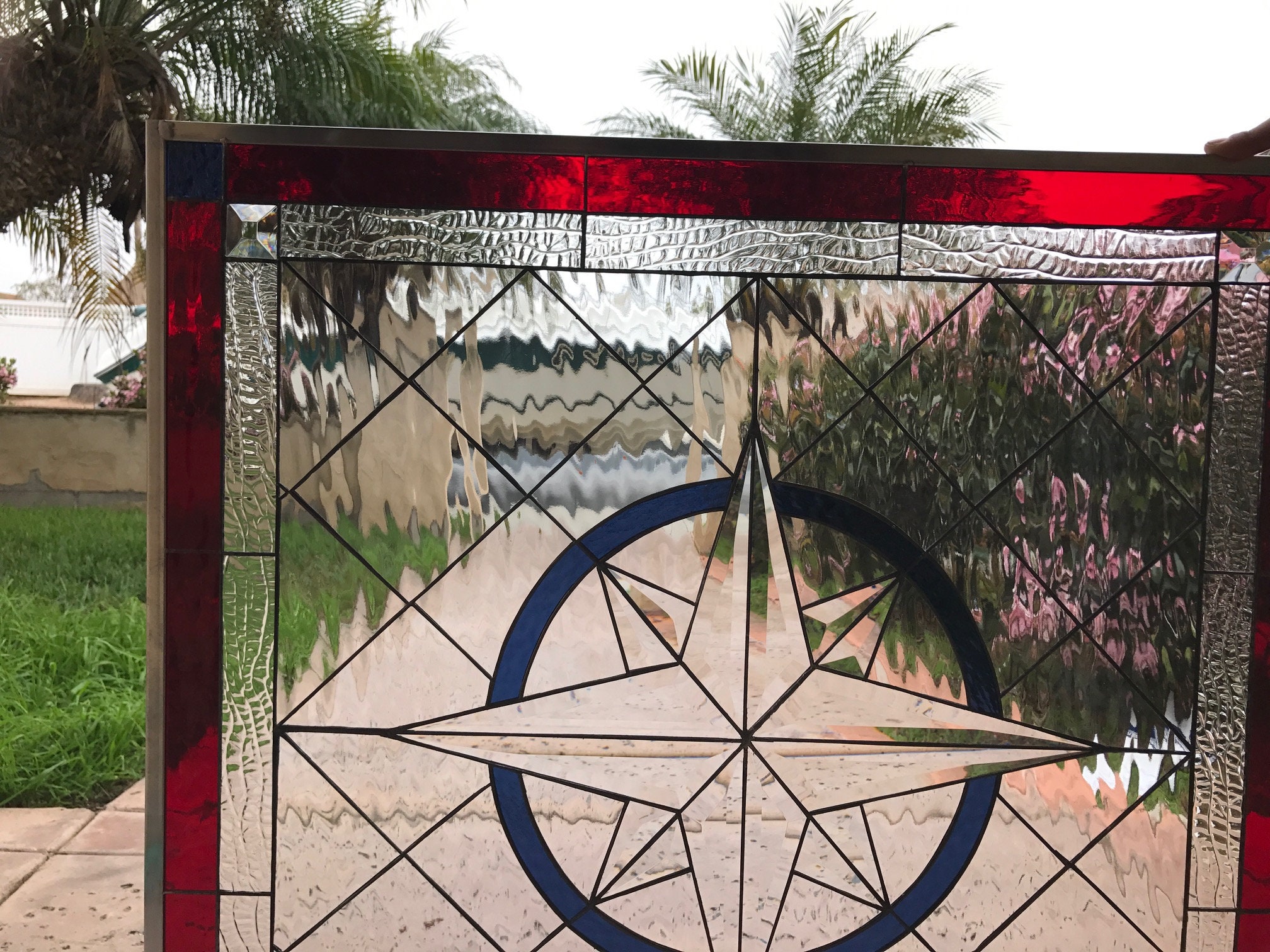 Compass Rose Stained Glass Panel | Clear and Beveled Rose of the Winds ...