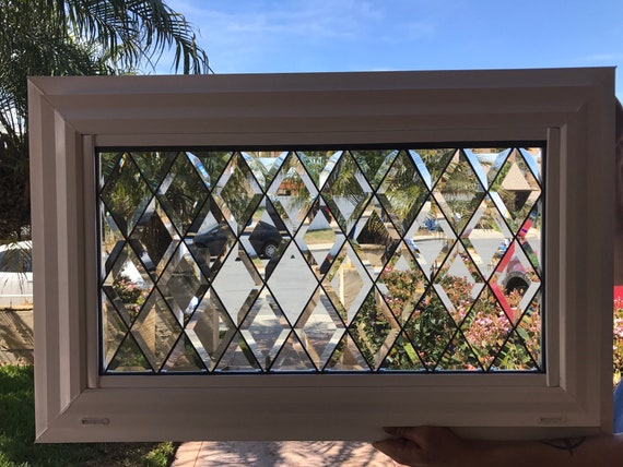 Beveled Diamonds Stained Glass Window Insulated Safety Glass | Etsy