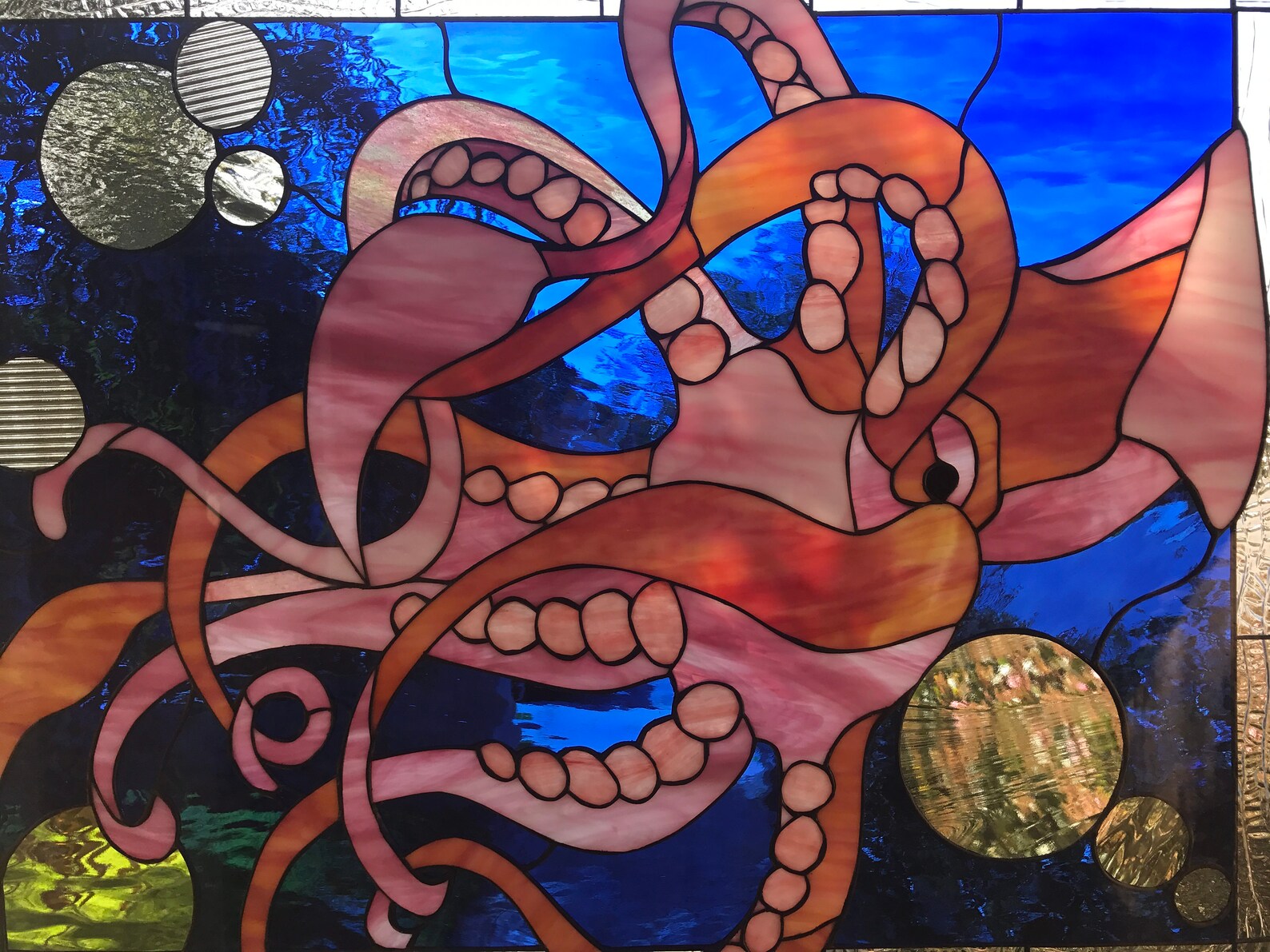 Incredible Squid & Bubbles Leaded Stained Glass Window Panel - Etsy