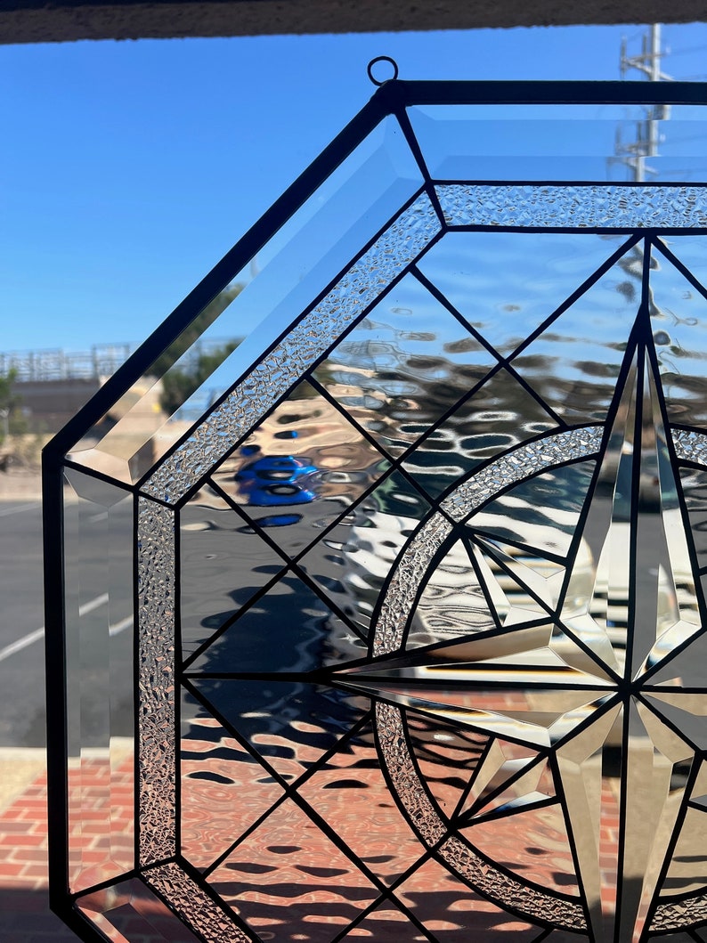 Compass Rose Stained Glass Window, Panel - Octagonal Stain Glass ...