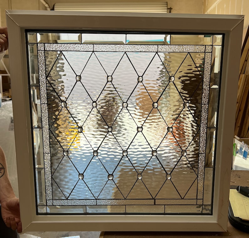 Diamond & Jewels Clear Stained Glass Beveled Window Panel - Etsy