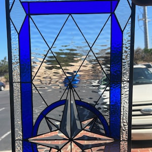 Clear and Beveled Compass Rose Stained Glass Window Panel ...