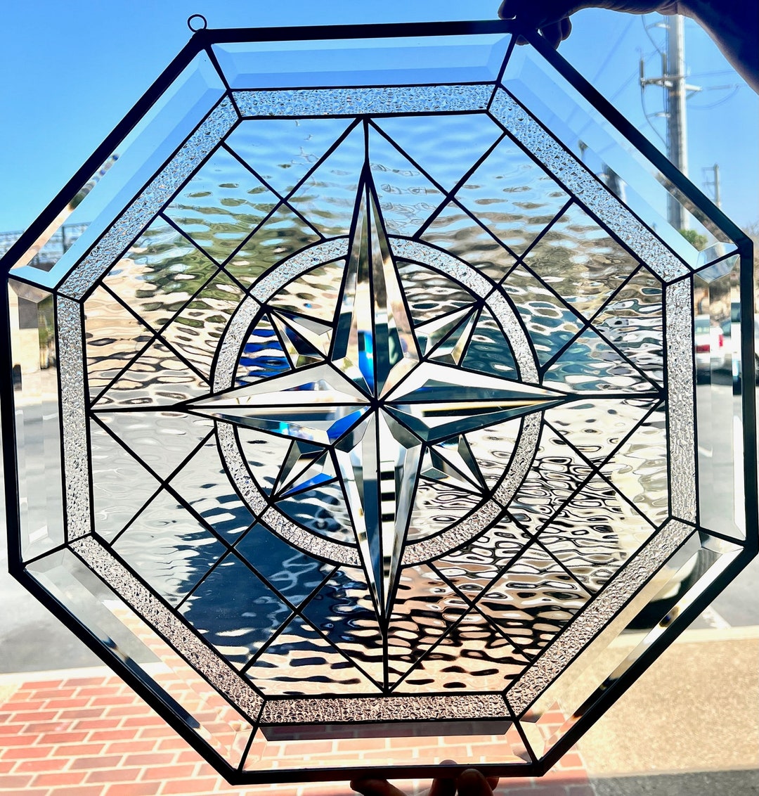 Compass Rose Stained Glass Window, Panel - Octagonal Stain Glass ...