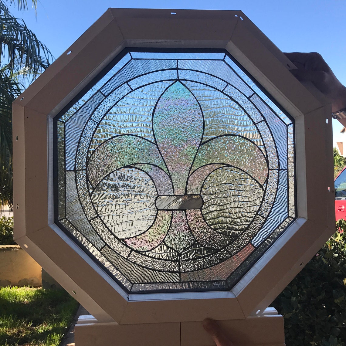 Bordeaux Octagonal Fleur De Lis Stained Glass Window Insert - Etsy