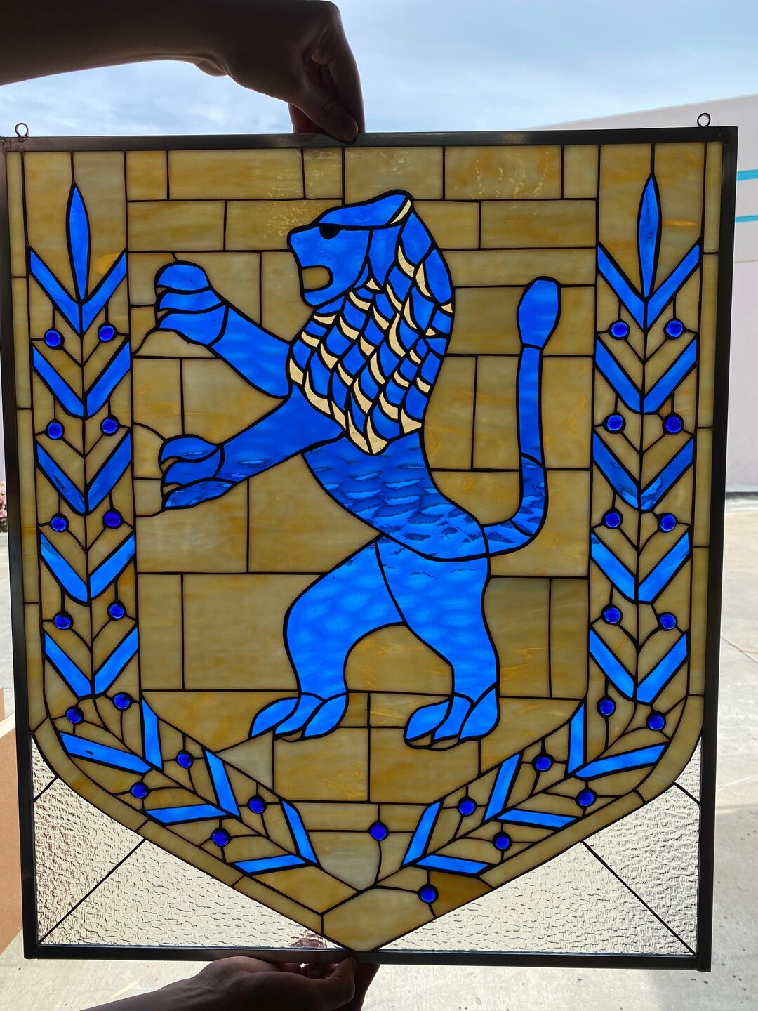 Stained Glass Window Panel - HERALDIC LION Texture Glass Art Hangings ...