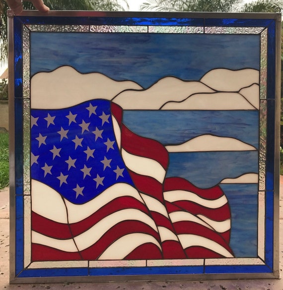American Flag Stained Glass Window Panel