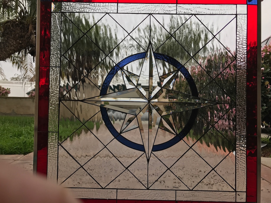 Compass Rose Stained Glass Panel | Clear and Beveled Rose of the Winds ...