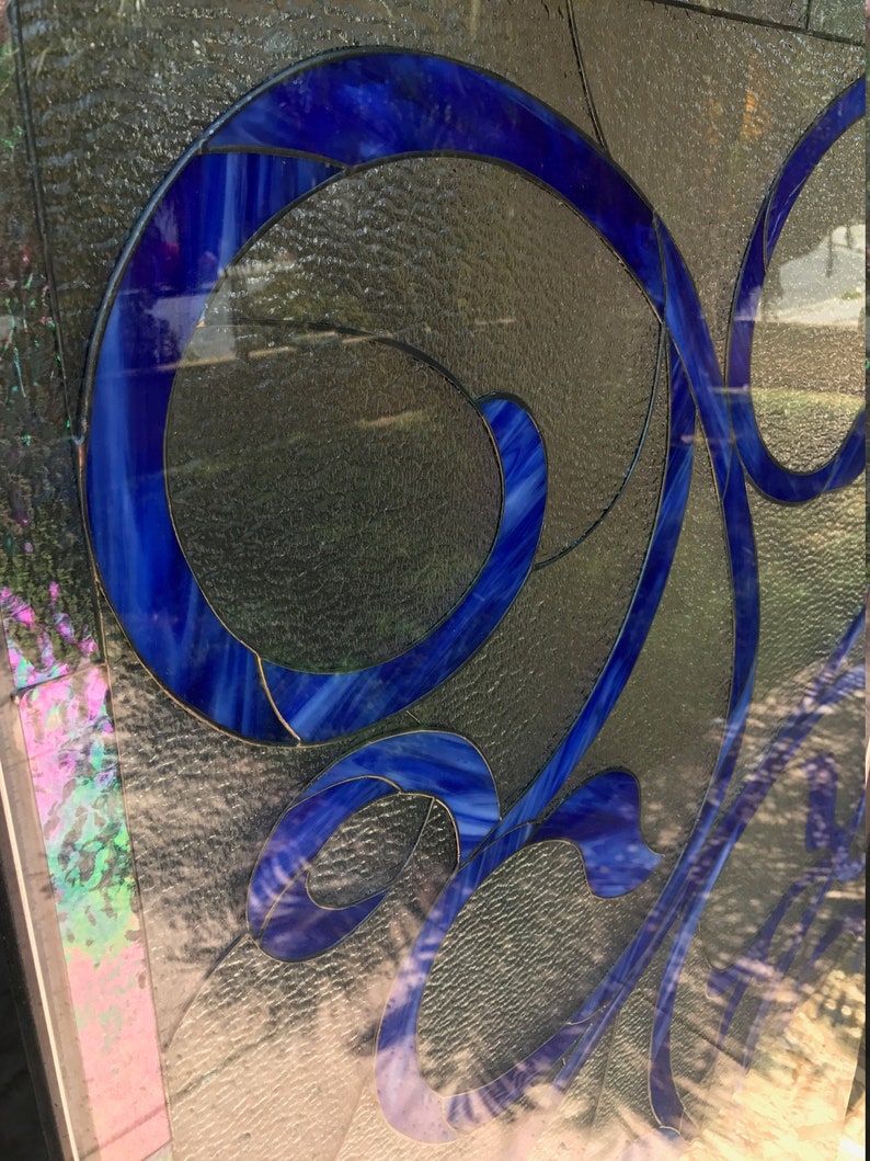 Cobalt Blue Scrolls and Ribbons Window Panel - Cobalt Blue Scrolls and ...