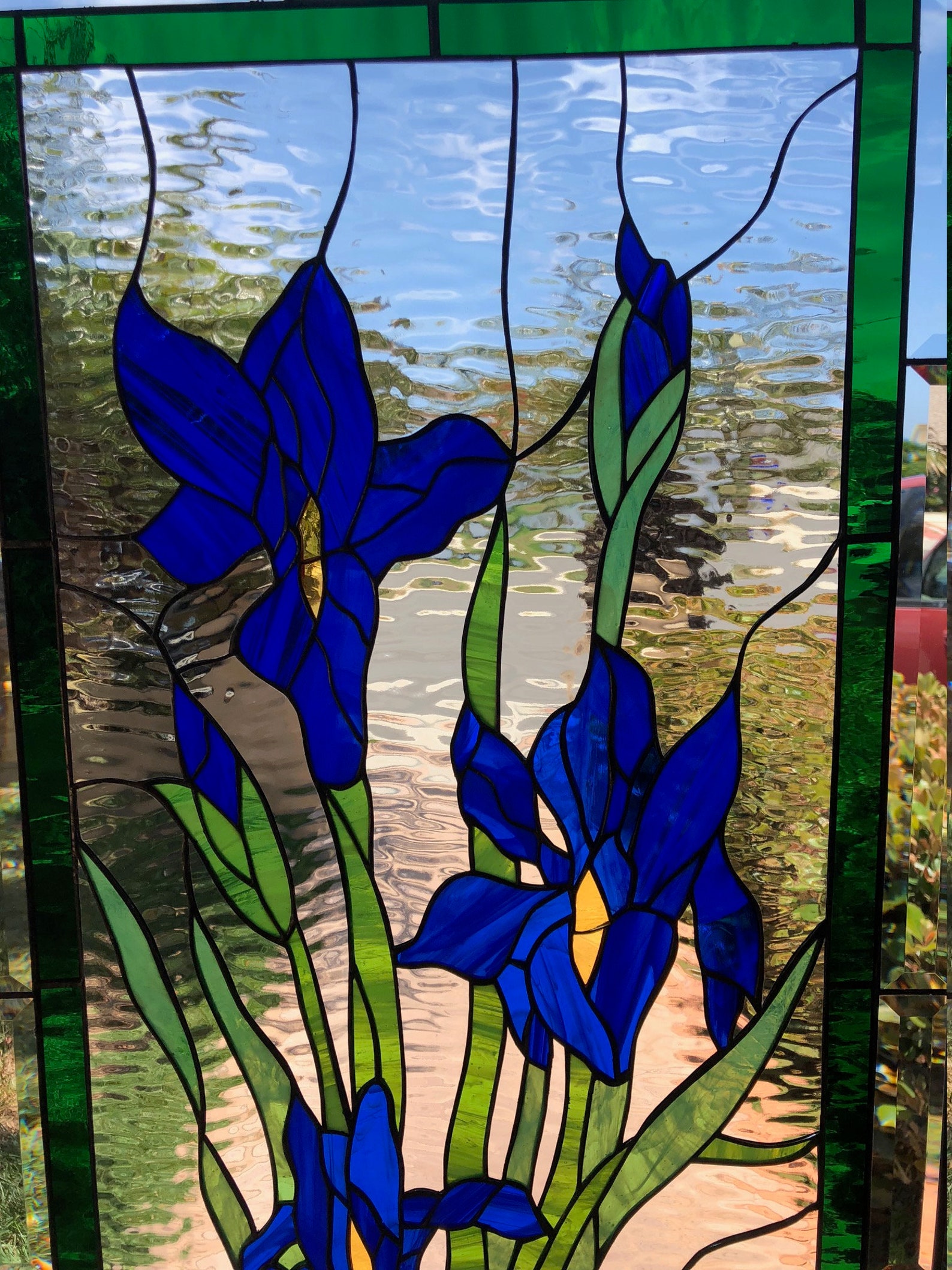 Stained Glass Iris Panel Window Hangings Iris Glass Art | Etsy