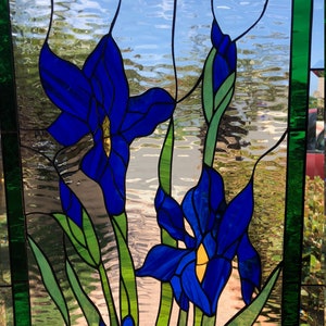 Stained Glass Iris Panel, Window, Hangings - Iris Glass Art, Flower ...