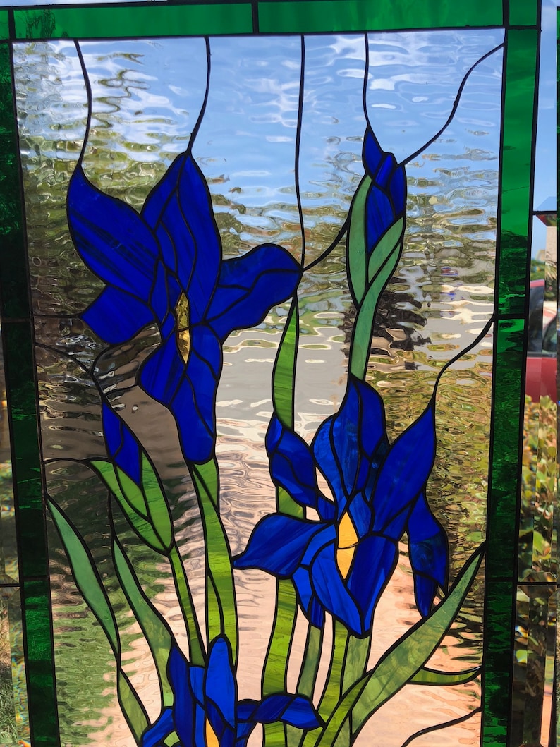 Stained Glass Iris Panel Window Hangings Iris Glass Art | Etsy
