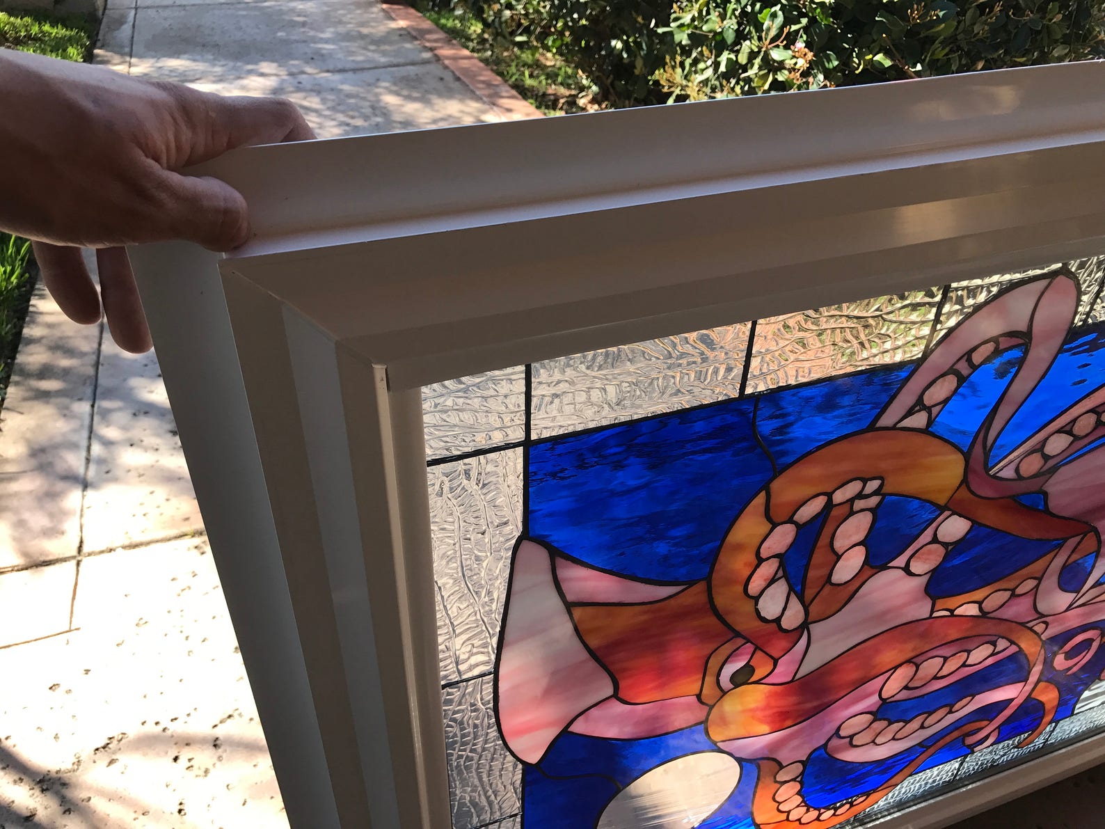 Squid & Bubbles Stained Glass Window Panel Vinyl Framed and | Etsy