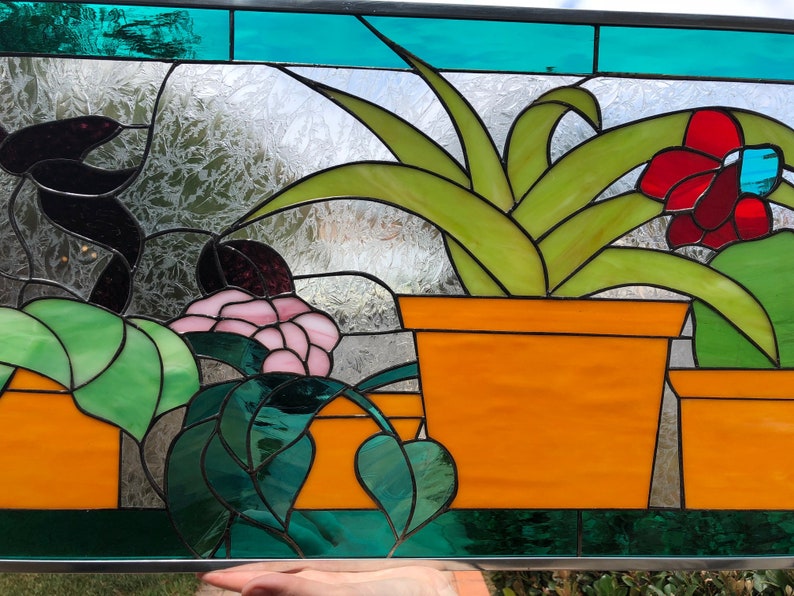 Terracotta & Succulents Stained Glass Window Panel Stained | Etsy