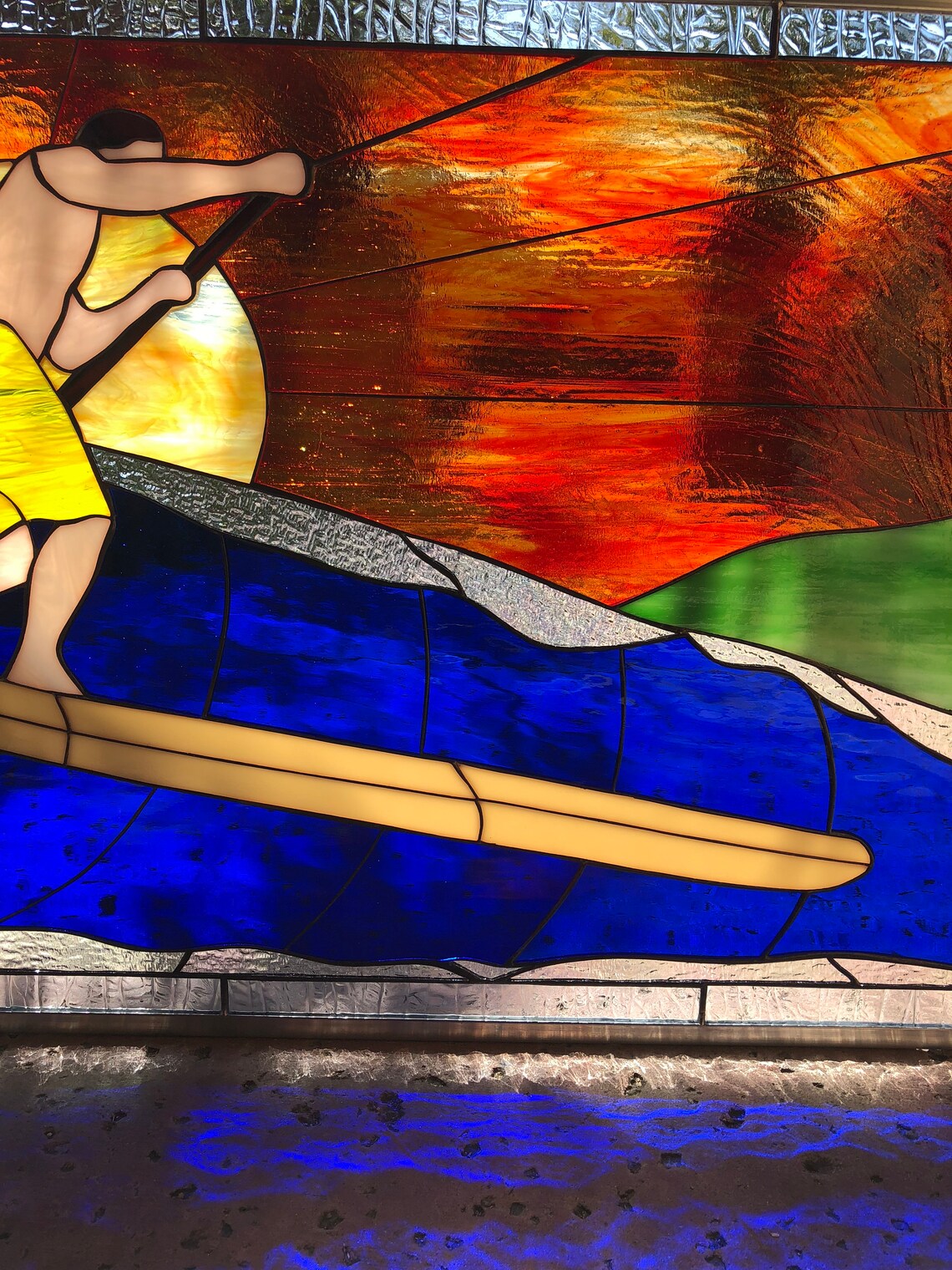 Hawaiian Paddler Board Surfer Stained Glass Window Panel - Etsy