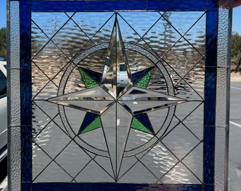 Compass Rose Beveled Leaded Stained Glass Window Insulated in Tempered ...
