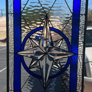 Clear and Beveled Compass Rose Stained Glass Window Panel ...