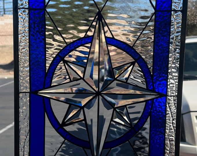 Clear Beveled Compass Rose Stained Glass Window Panel - Etsy