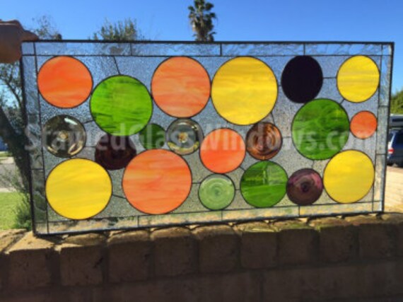 Rondel and Circles Stained Glass Window Panel We do custom | Etsy