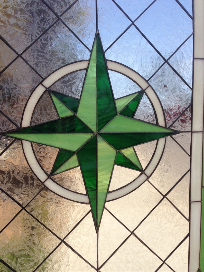 Compass Rose Stained Glass Window, Panel - Redondo Rectangle Green ...