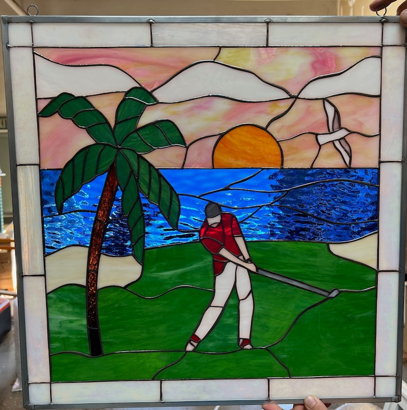 Pebble Beach Golfer Leaded Stained Glass Window Panel - Etsy