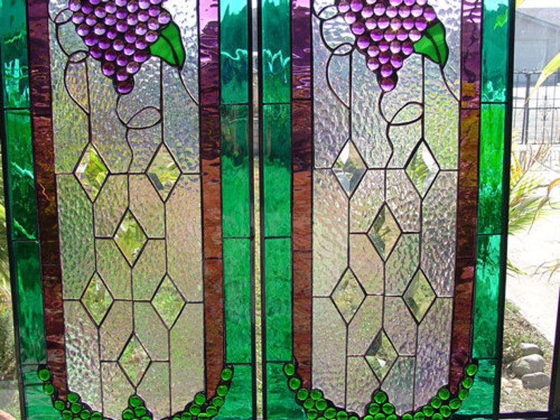 Pair of Grapes & Jewels Diamond Leaded Stained Glass Window - Etsy