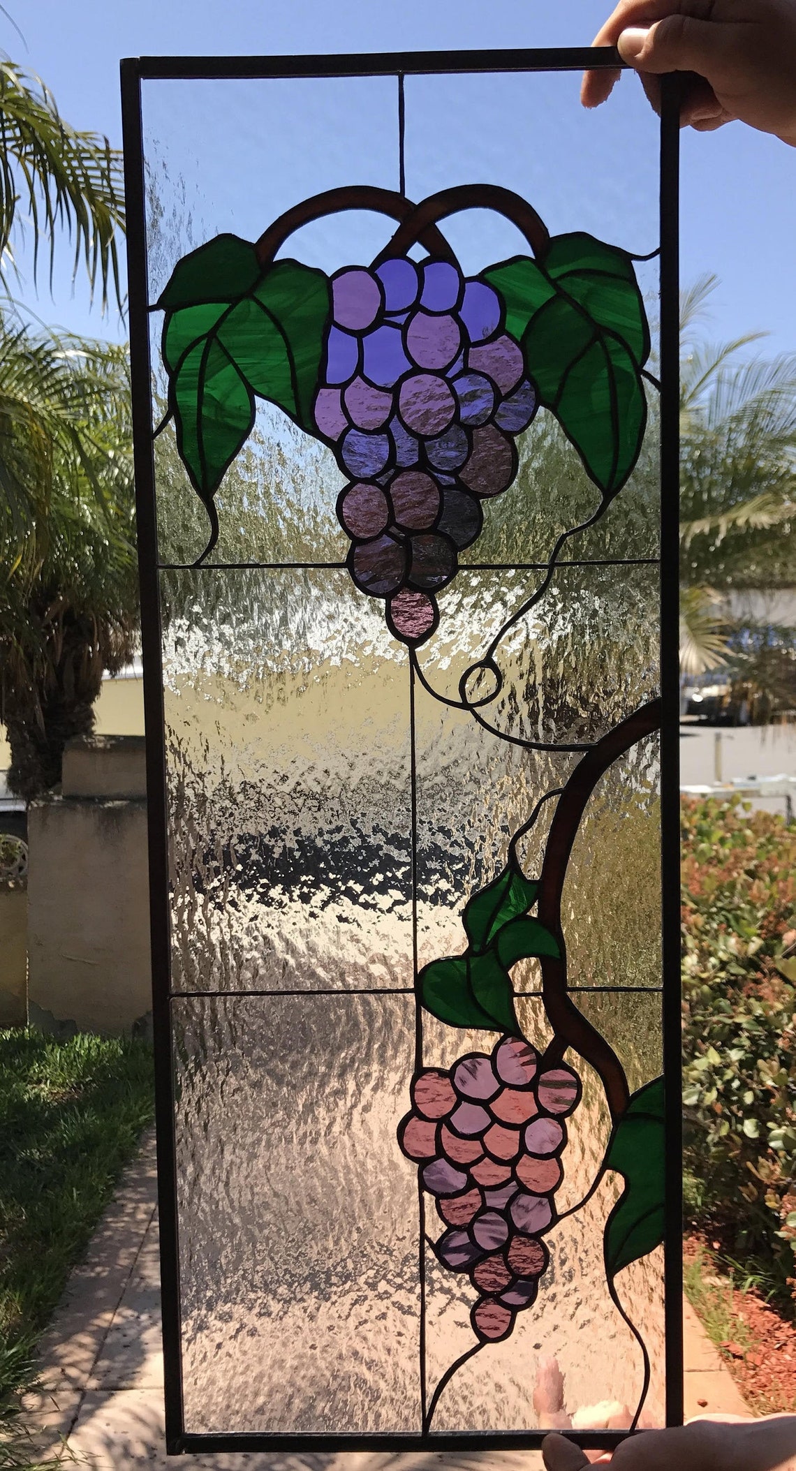 Grape Clusters Stained Glass Window Panel Insert - Kitchen Cabinet ...
