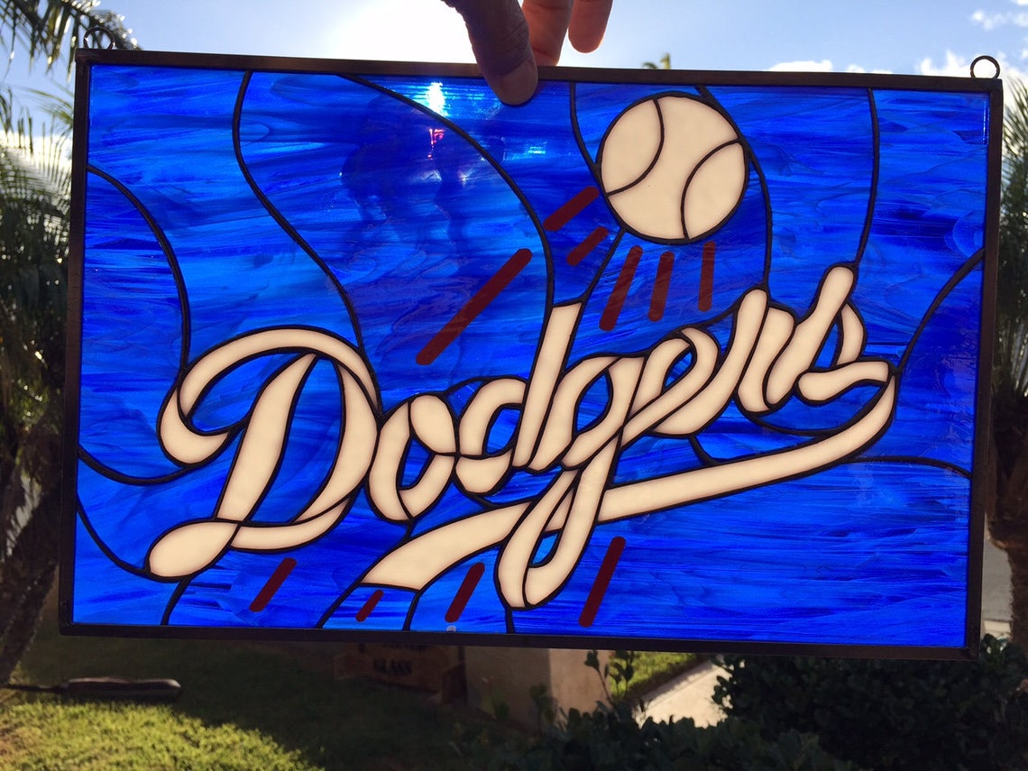 Go Dodgers Custom Stained Glass Window Panel - Los Angeles Baseball ...