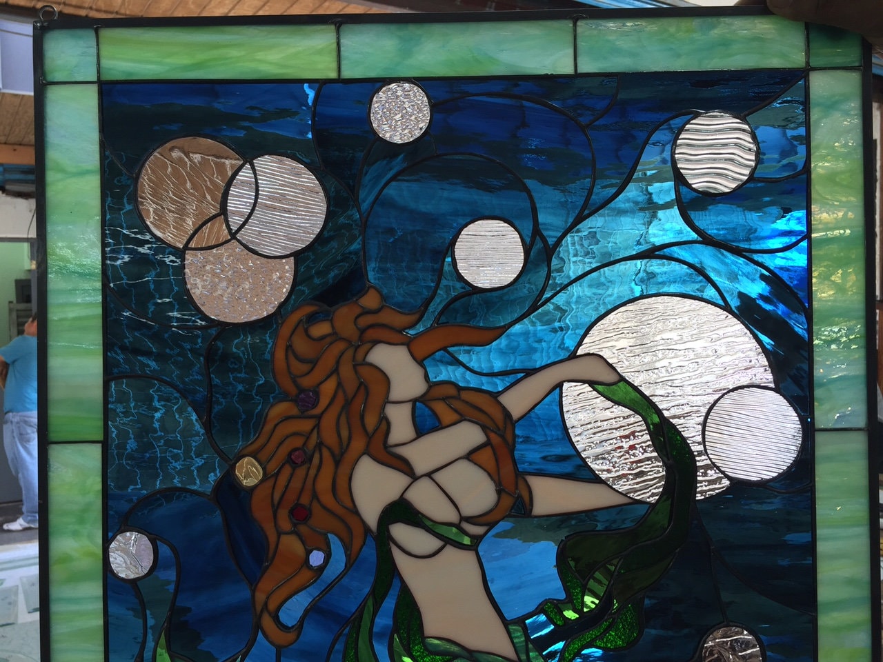 Custom Mermaid Stained Glass | Dolphin Ocean Window Panel | Coastal Art ...