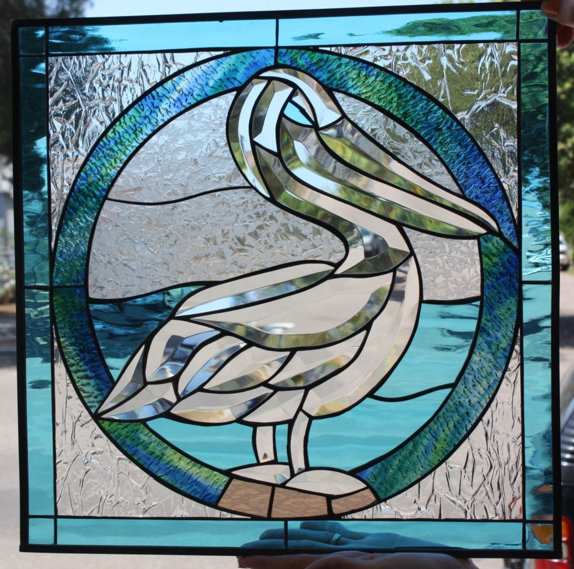 Pelican Beveled Glass - Leaded Stained Glass Window Panel, Hangings ...