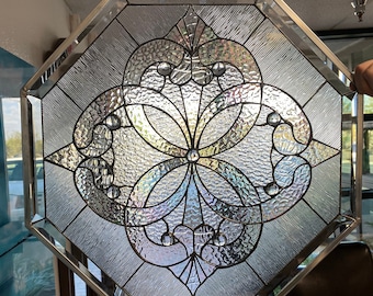 20" X 20" All Clear Stained Glass Octagon Beveled Window Panel - Etsy