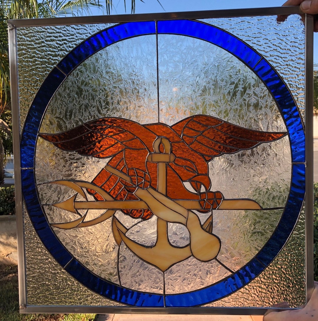 Marines Navy Stained Glass Window Panel - USA Navy Stained Glass Art ...