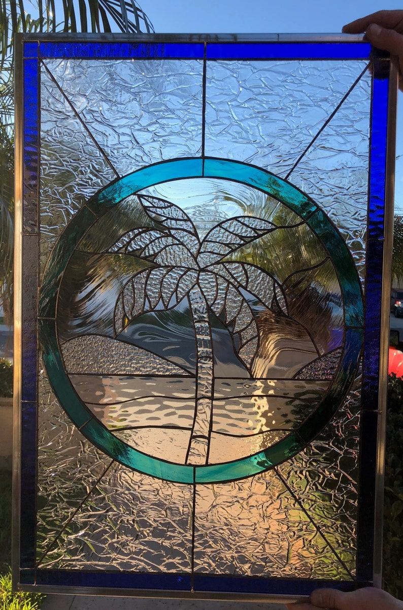 Beautiful Iridescent Palm Tree Stained Glass Window Panel - Etsy