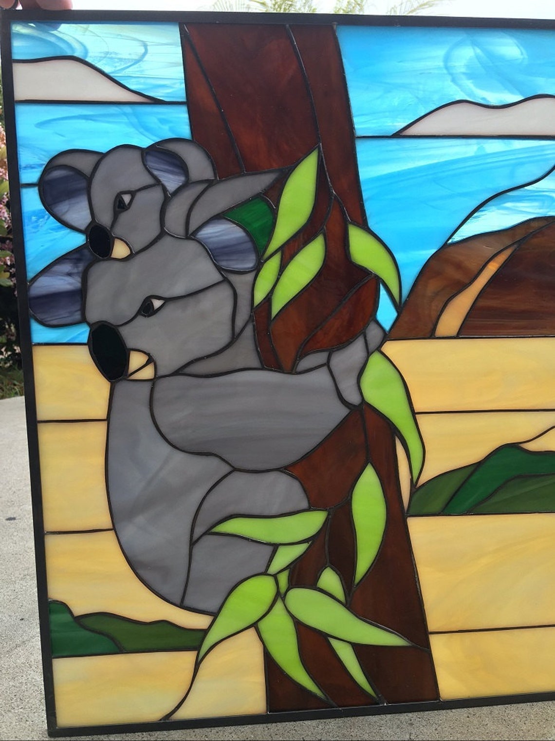 Cozy Koala Bears & Kangaroo Stained Glass Window Panel - Etsy