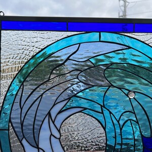 Cresting Wave Stained Glass Window Panel, Hangings #3 - Ocean Wave Blue ...