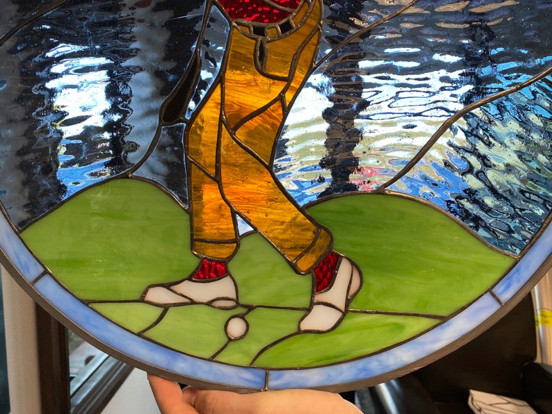 Golfer Leaded Stained Glass Window Panel Hangings Golf - Etsy