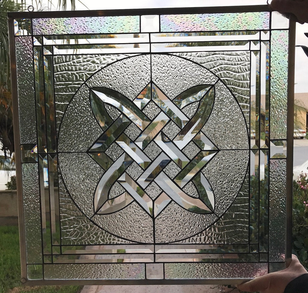 Celtic Knot Beveled Clear Textured Leaded Stained Glass Panel ...