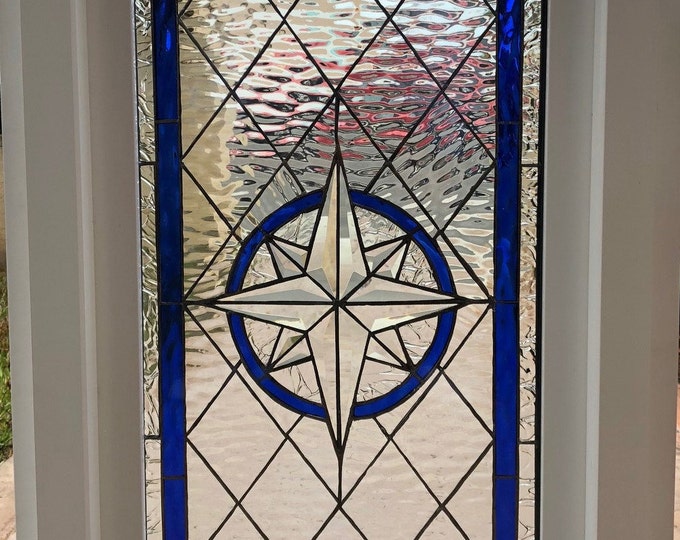 Clear Beveled Compass Rose Stained Glass Window Panel - Etsy