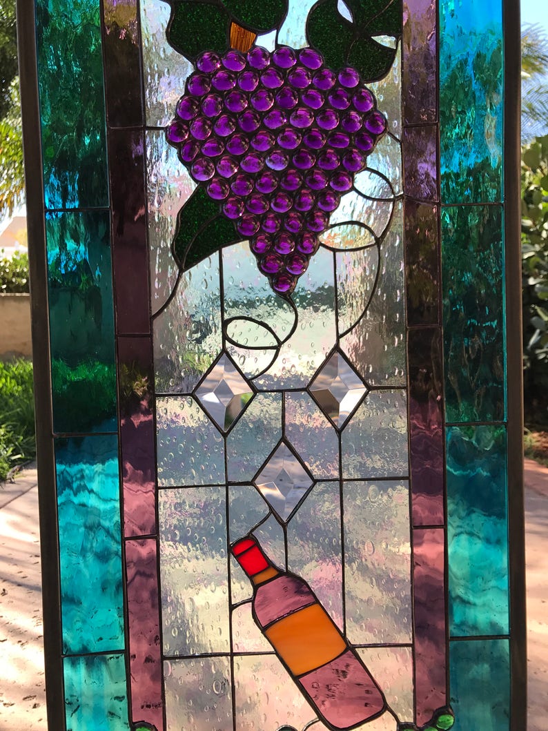 Grapes & Wine Stained Glass Window Panel Cabinet Insert - Etsy