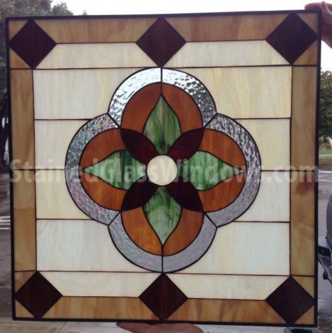Beautiful Geometric Leaded Stained Glass Window Panel - Ceaser Abstract ...