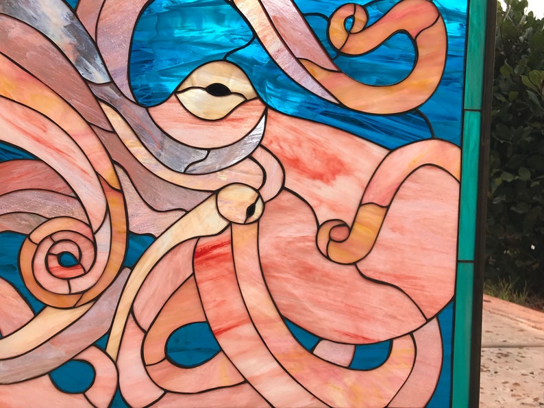 Octopus Stained Glass Window Panel Hangings Leaded Glass - Etsy