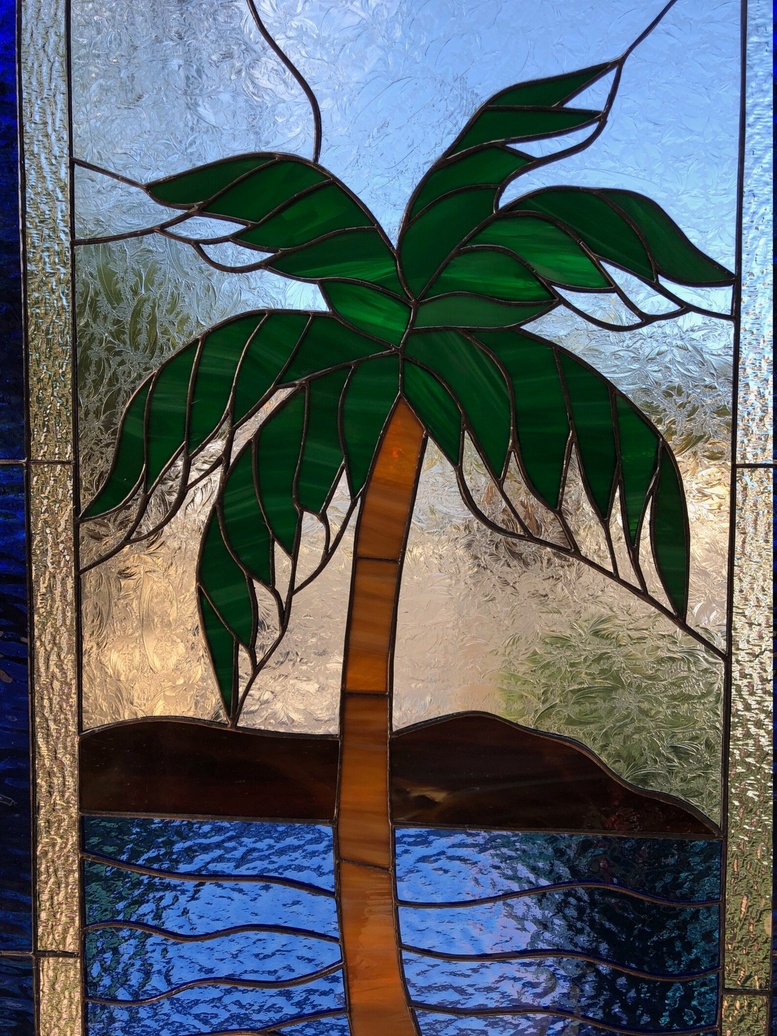Palm Tree Stained Glass Window Panel Hangings Coastal Beach | Etsy