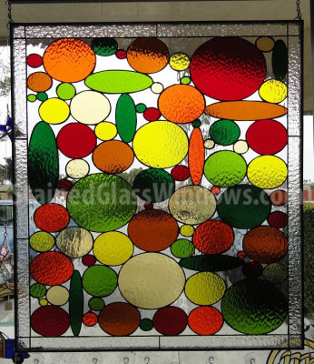 Colorful Circles & Ovals Stained Glass Window Panel, Hangings ...