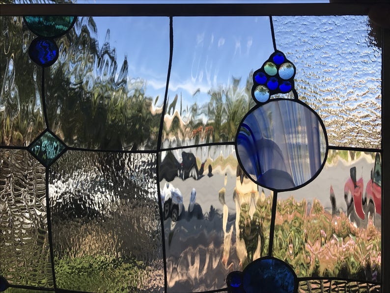 Unique Bubbles Geometric Abstract Stained Glass Window Panel ...