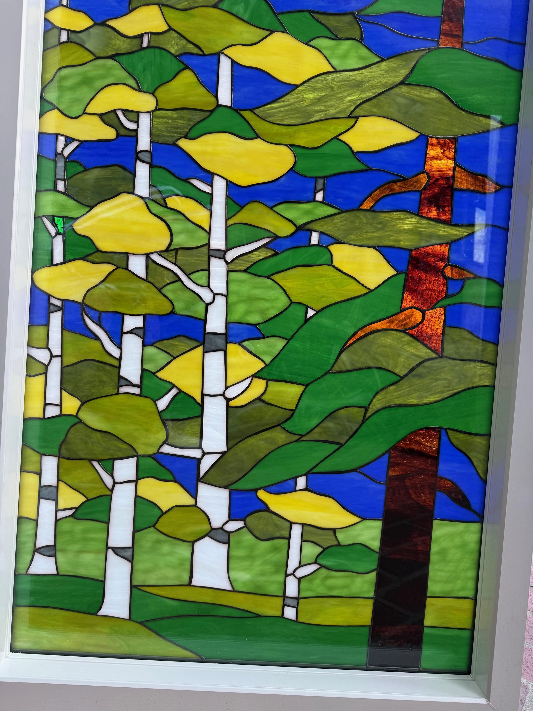 Birch Trees Stained Glass Window Insulated in Tempered Glass & Vinyl ...