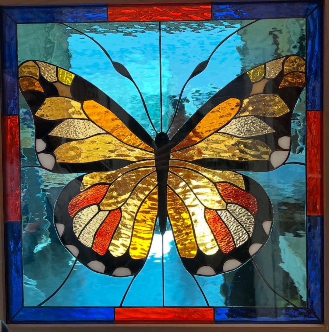 Monarch Butterfly Stained Glass Window Panel, Hanging - Stained Glass ...