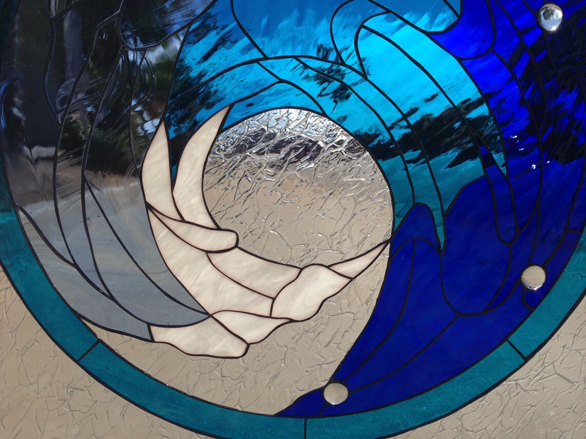 Cresting Wave Stained Glass Window Panel Hangings 3 Ocean - Etsy