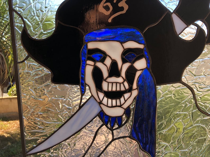 Pirate Skull and Sword Stained Glass Window Customizable - Etsy