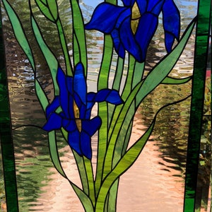 Stained Glass Iris Panel, Window, Hangings - Iris Glass Art, Flower ...
